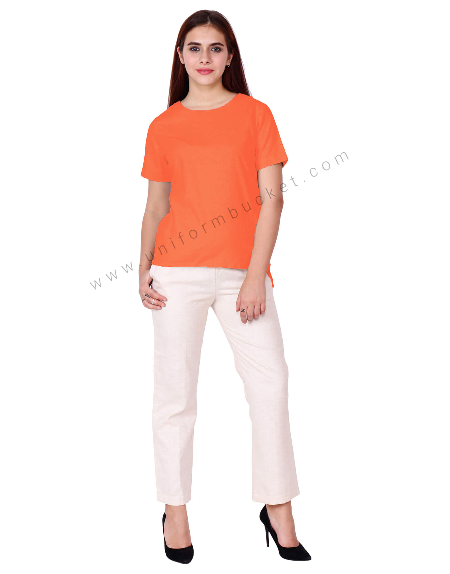 Buy Half Sleeves Round Neck Orange Top For Women Online @ Best Prices ...