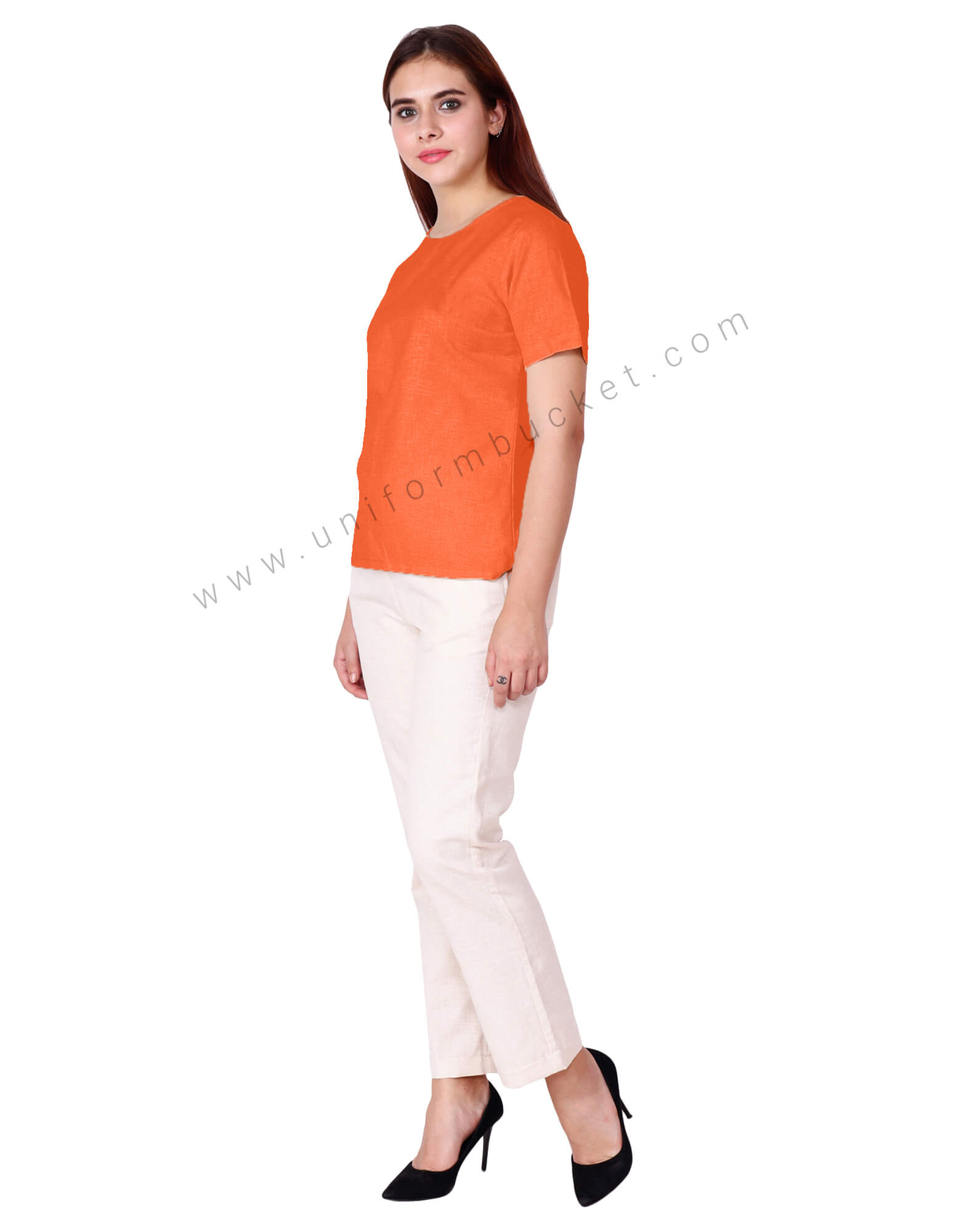 Buy Half Sleeves Round Neck Orange Top For Women Online @ Best Prices ...