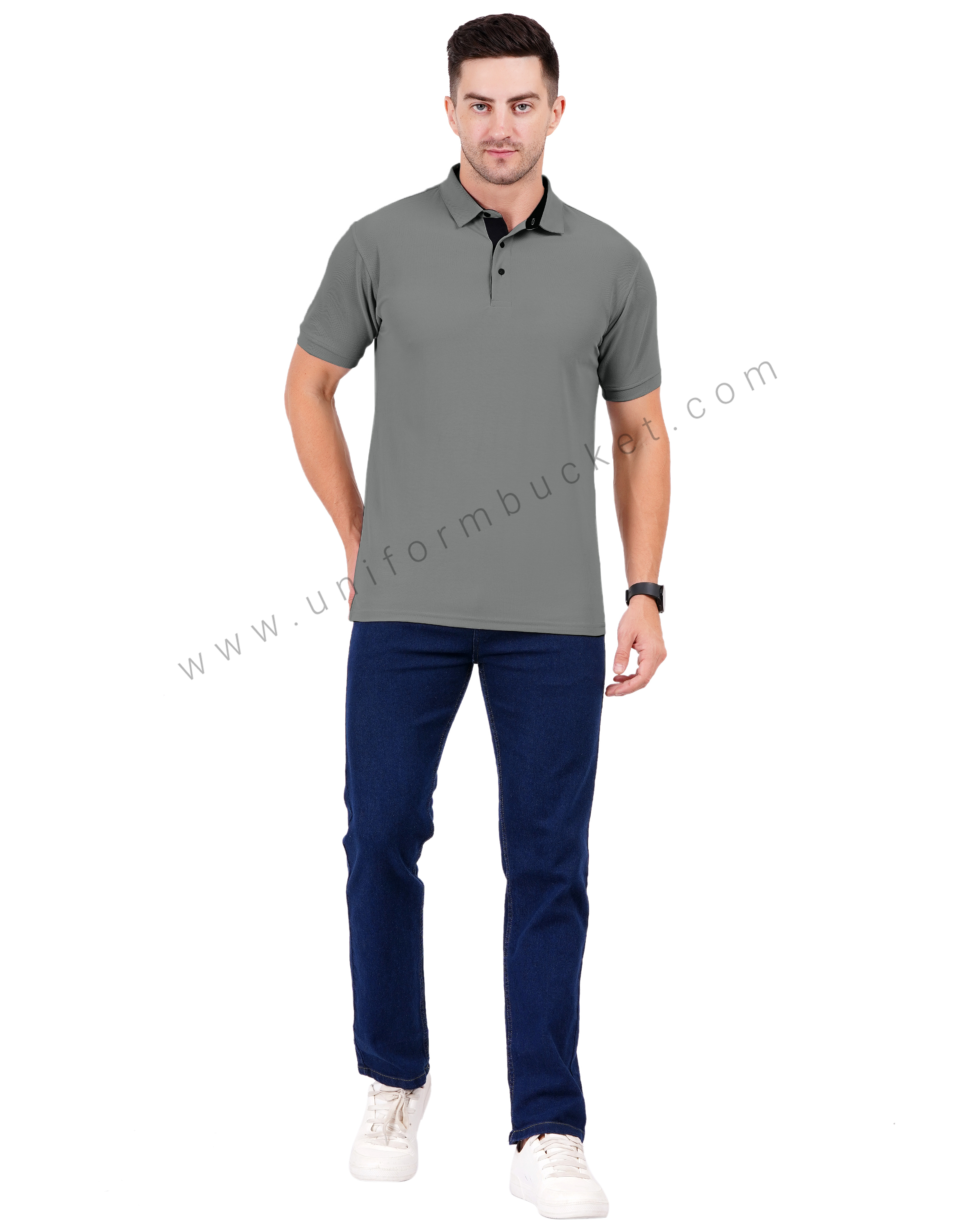 Buy Dark Grey polo T-shirt with Black trim For Men Online @ Best Prices ...